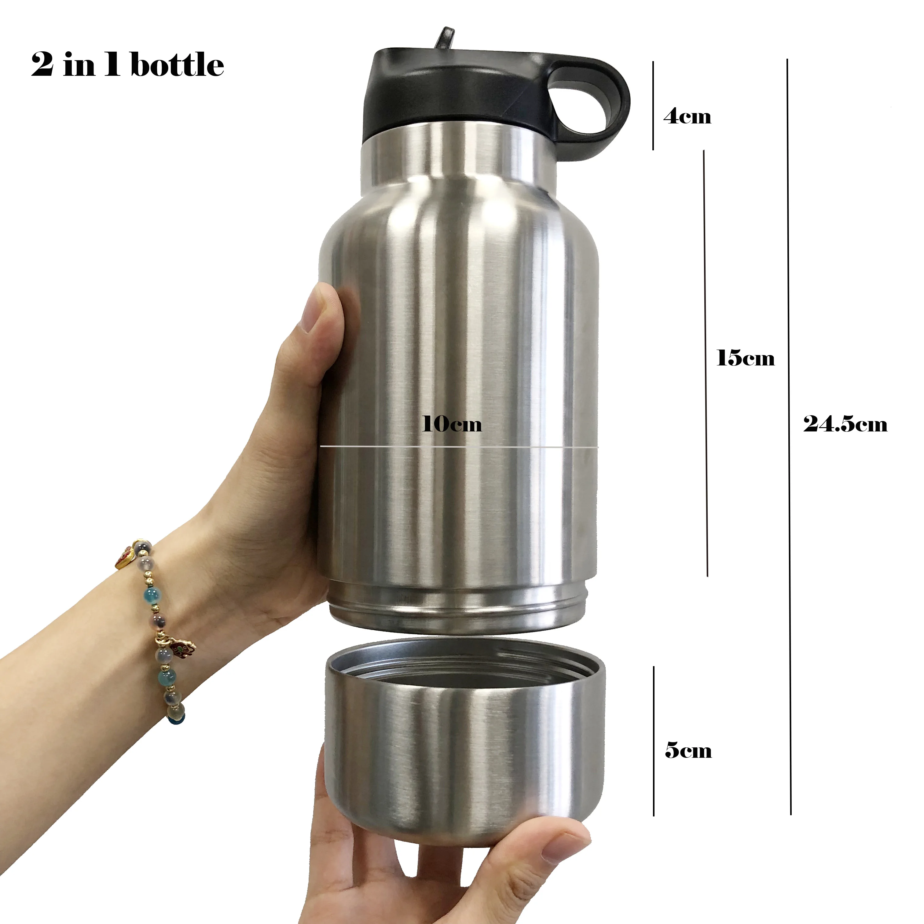 2 In 1 Lid Person Pet Design Dog Water Bottle Custom Logo Stainless ...