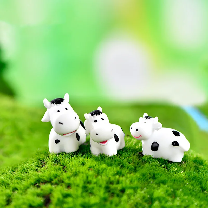 Lovely 3D Artificial Farm Animal Miniature Cow Resin Handcraft for DIY ...