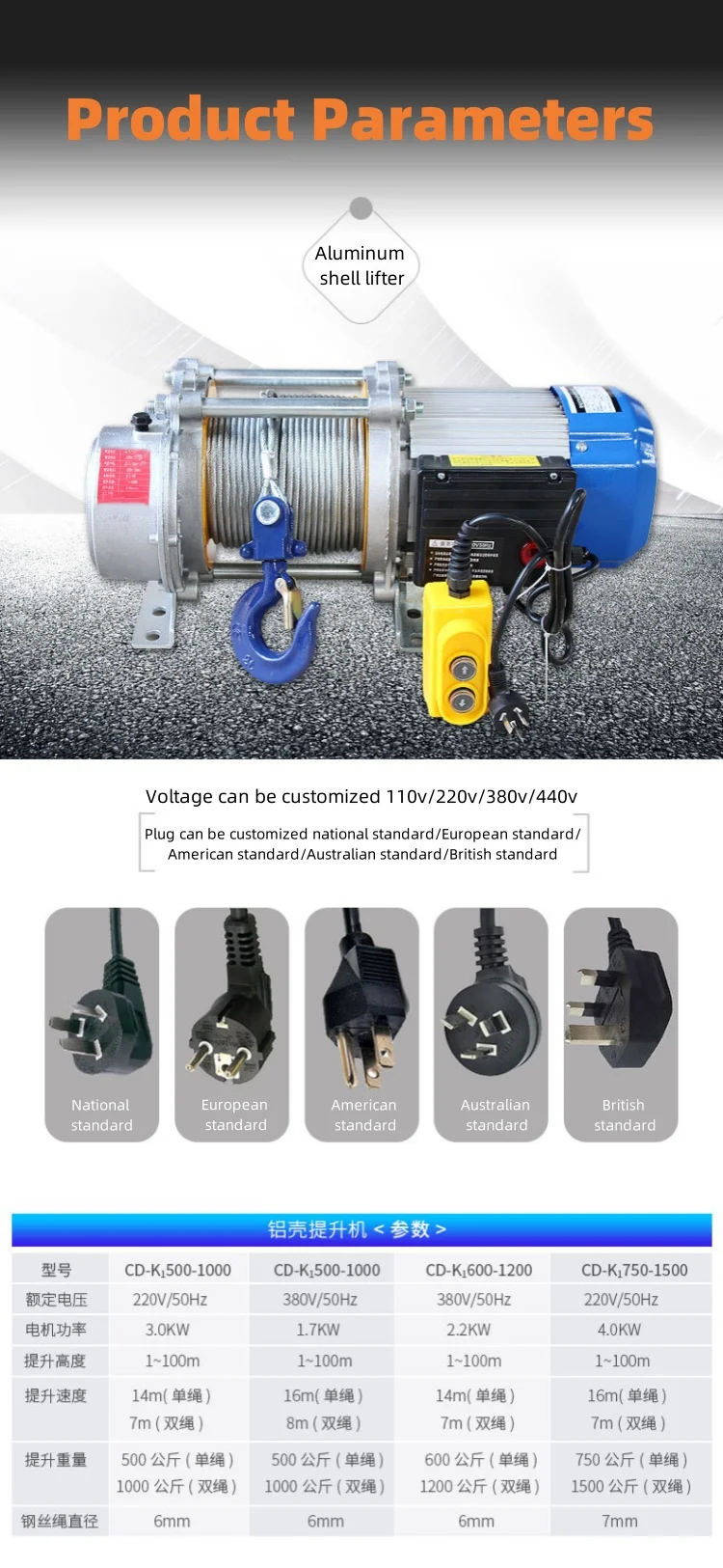 Wire Rope Electric Mini Winch Hoist Aluminium Body 1t - Buy Wire Rope ...