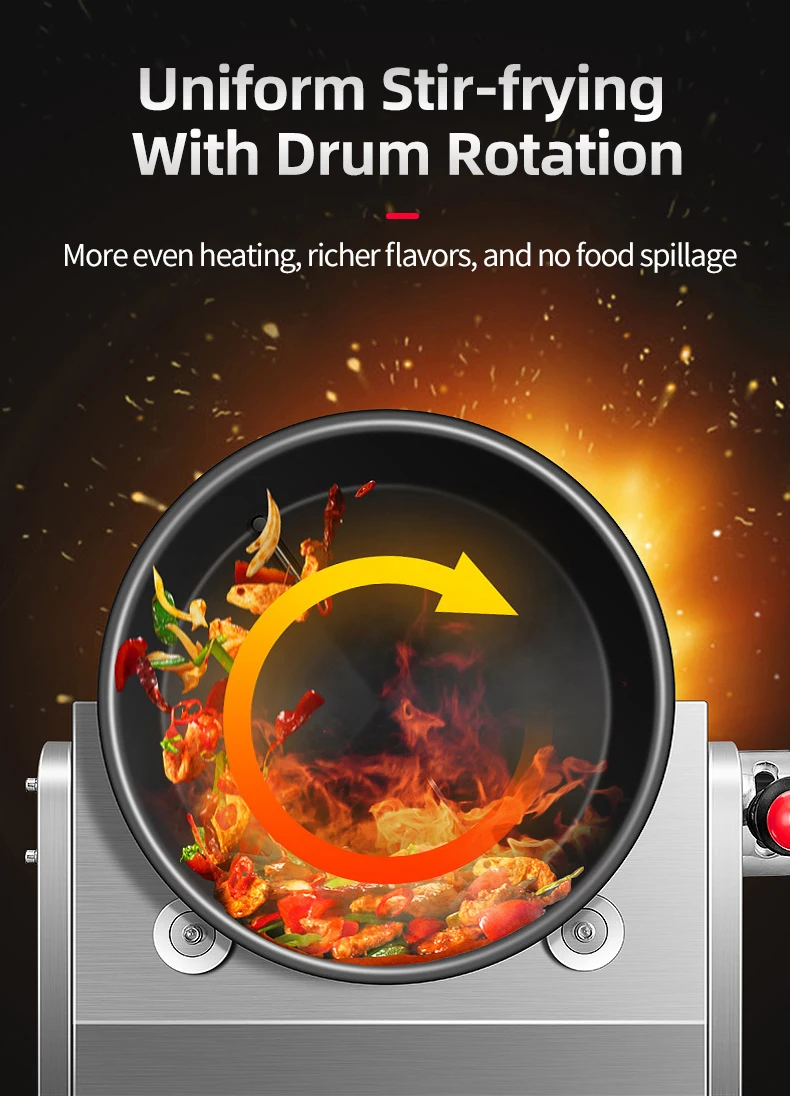 In-smart Cheap Commercial Automatic Cooking Machine Semi Gas Wok Rotary ...