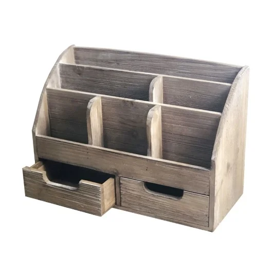 Rustic Wood Home Office Desk Organizer Mail Rack Paper File Holder ...