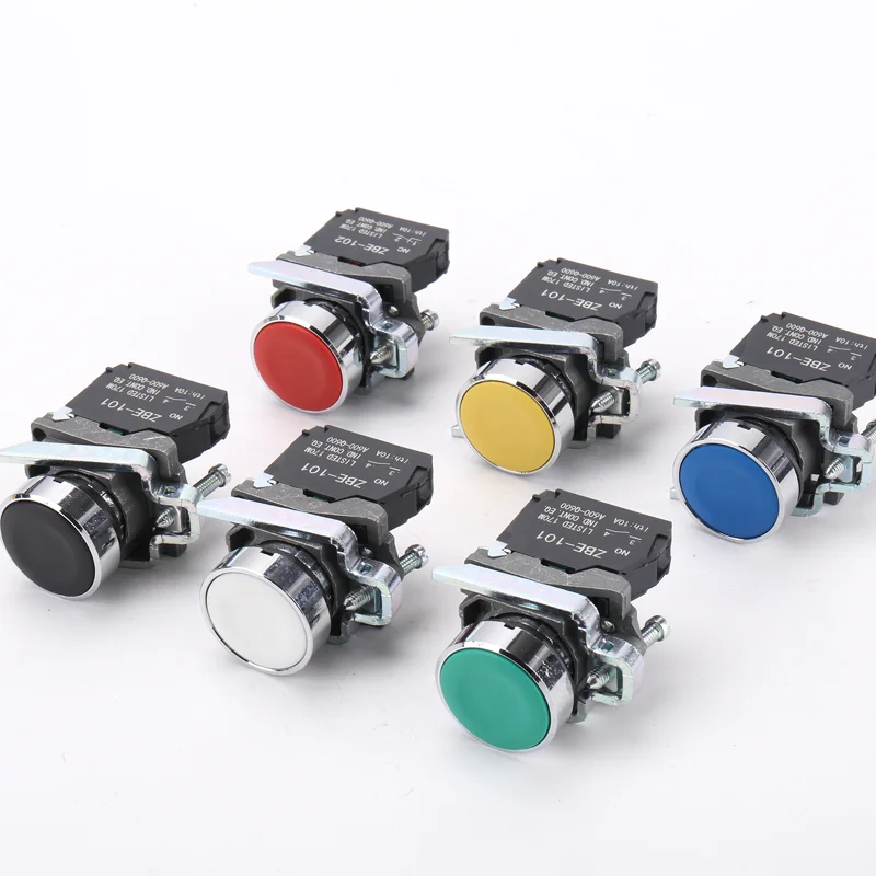 Industrial XB4 22mm LED Latching Push Button Switch with Lamp NO NC Flat Rotary Momentary Metal ...