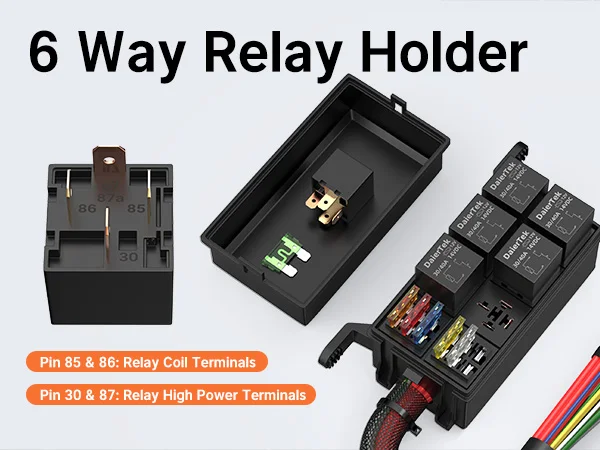 Universal Pre-wired 12V 40A 6 Way Auto Fuse Box & Relay System