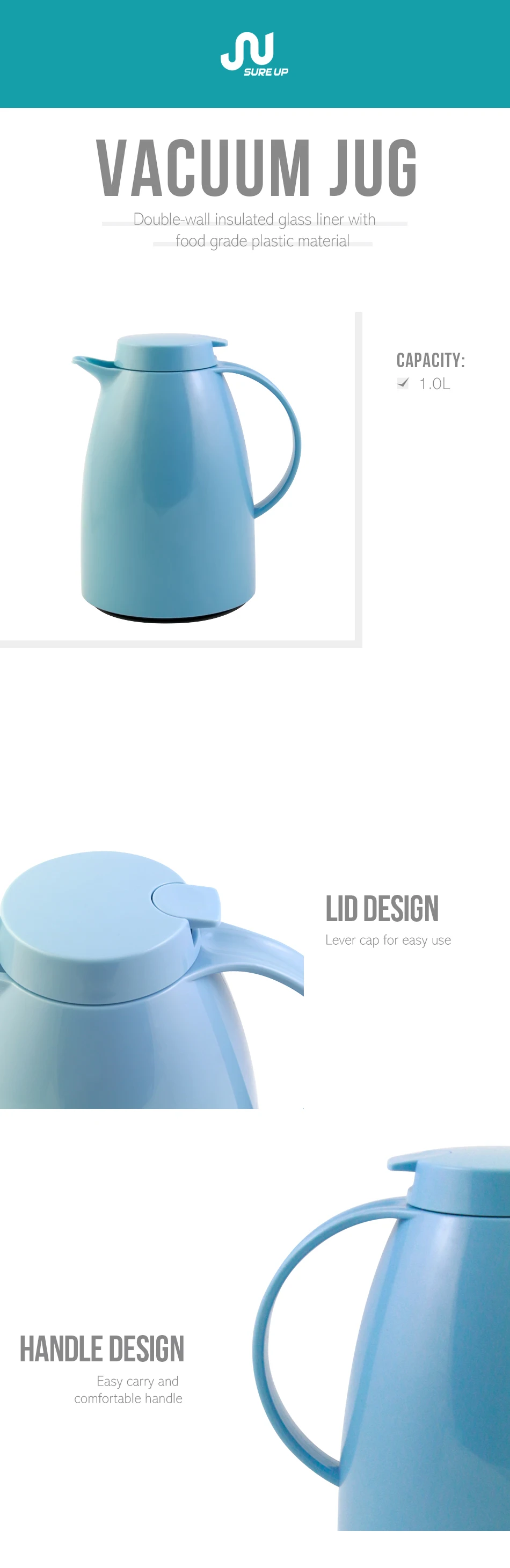 New Popular Blue Color Vacuum Flask Coffee Pot Glass Inner Thermos ...