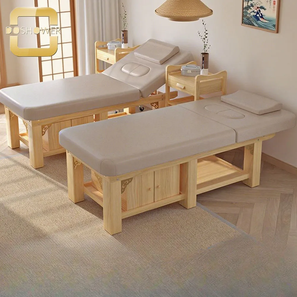 Spa Salon Massage Bed with Wooden Base and Face Pillow Chairs Set ...
