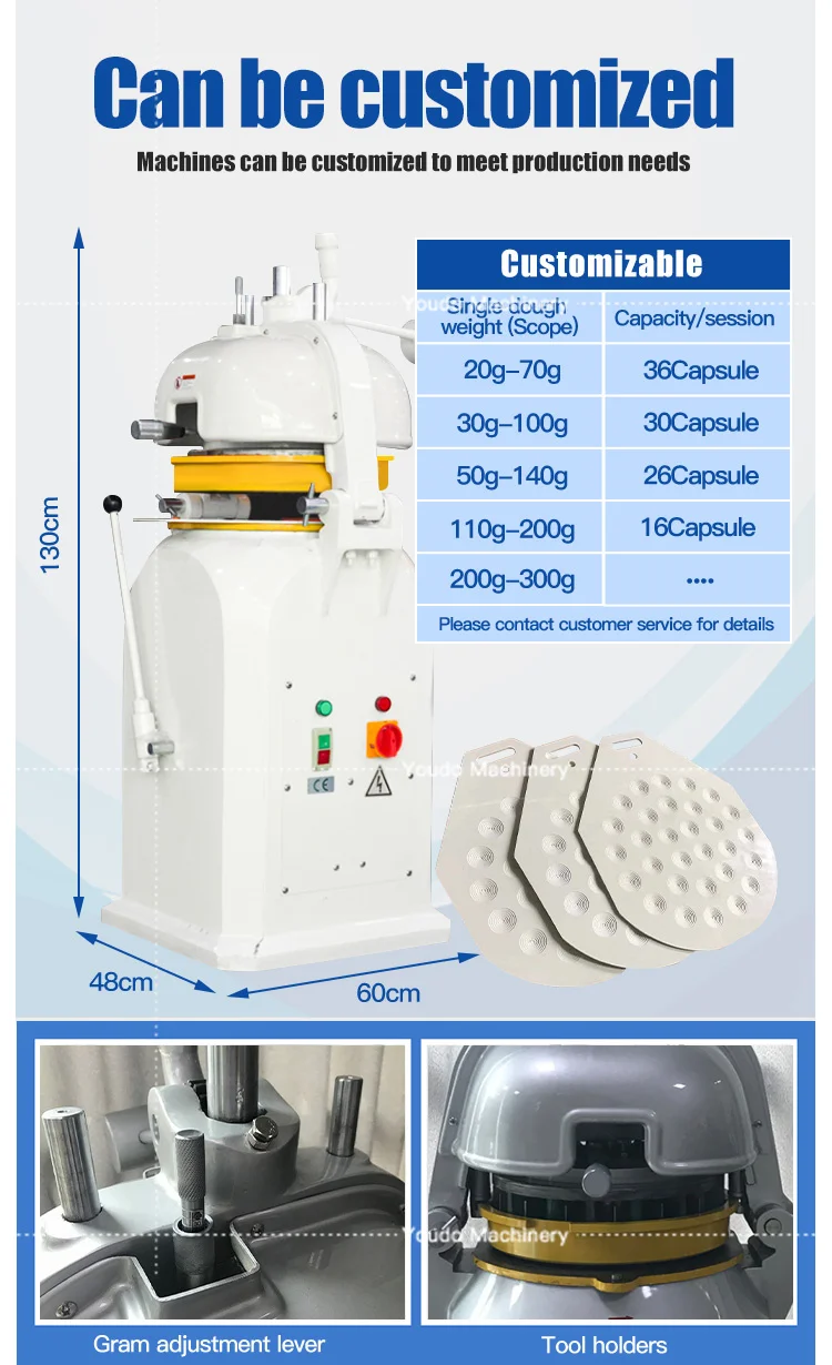 Semi-automatic 20-125g Dough Divider And Rounder Machine Pita Pizza ...