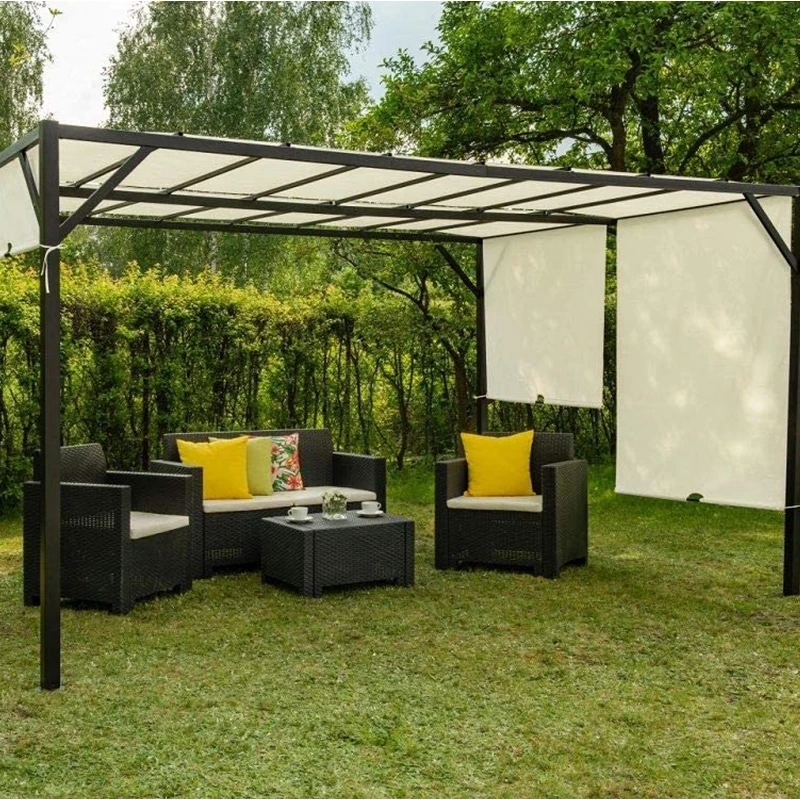 Outdoor Steel Frame 2.95*2.9m Garden Pergola Gazebo With Solar Led ...