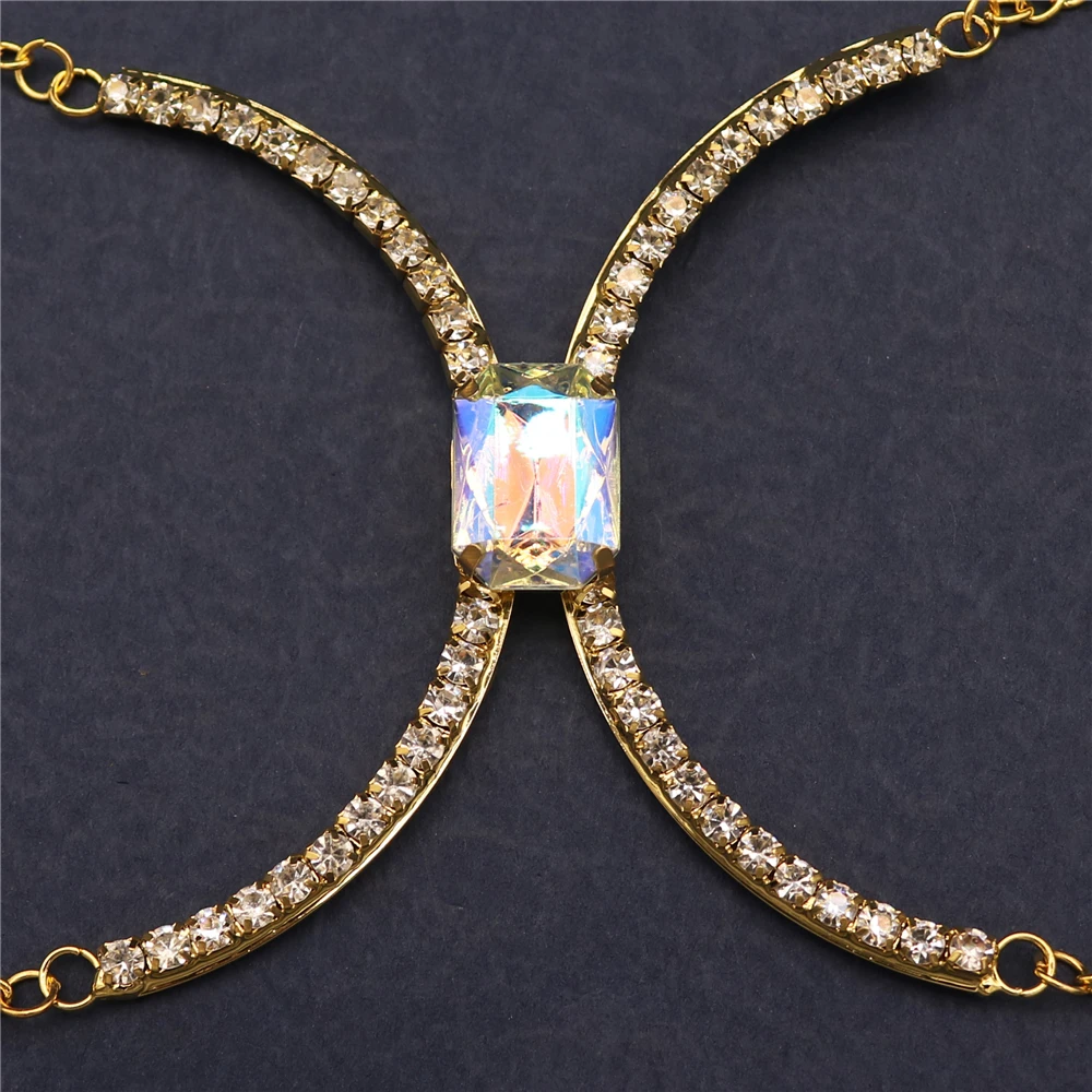 Square Crystal Chest Bracket Bra Chain Harness For Women Sexy Cross ...