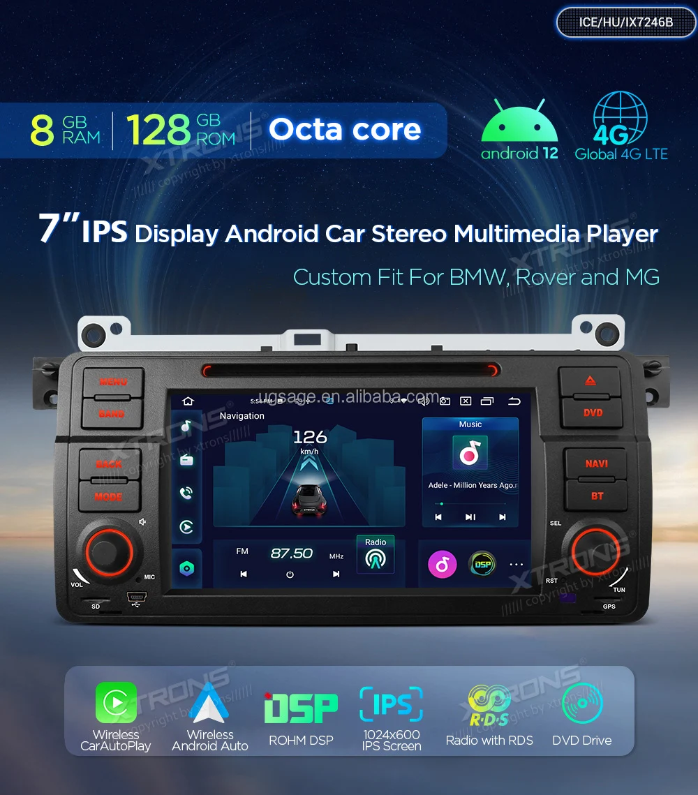 XTRONS 7" Car CD Player - Octa Core 8+128GB Android Auto