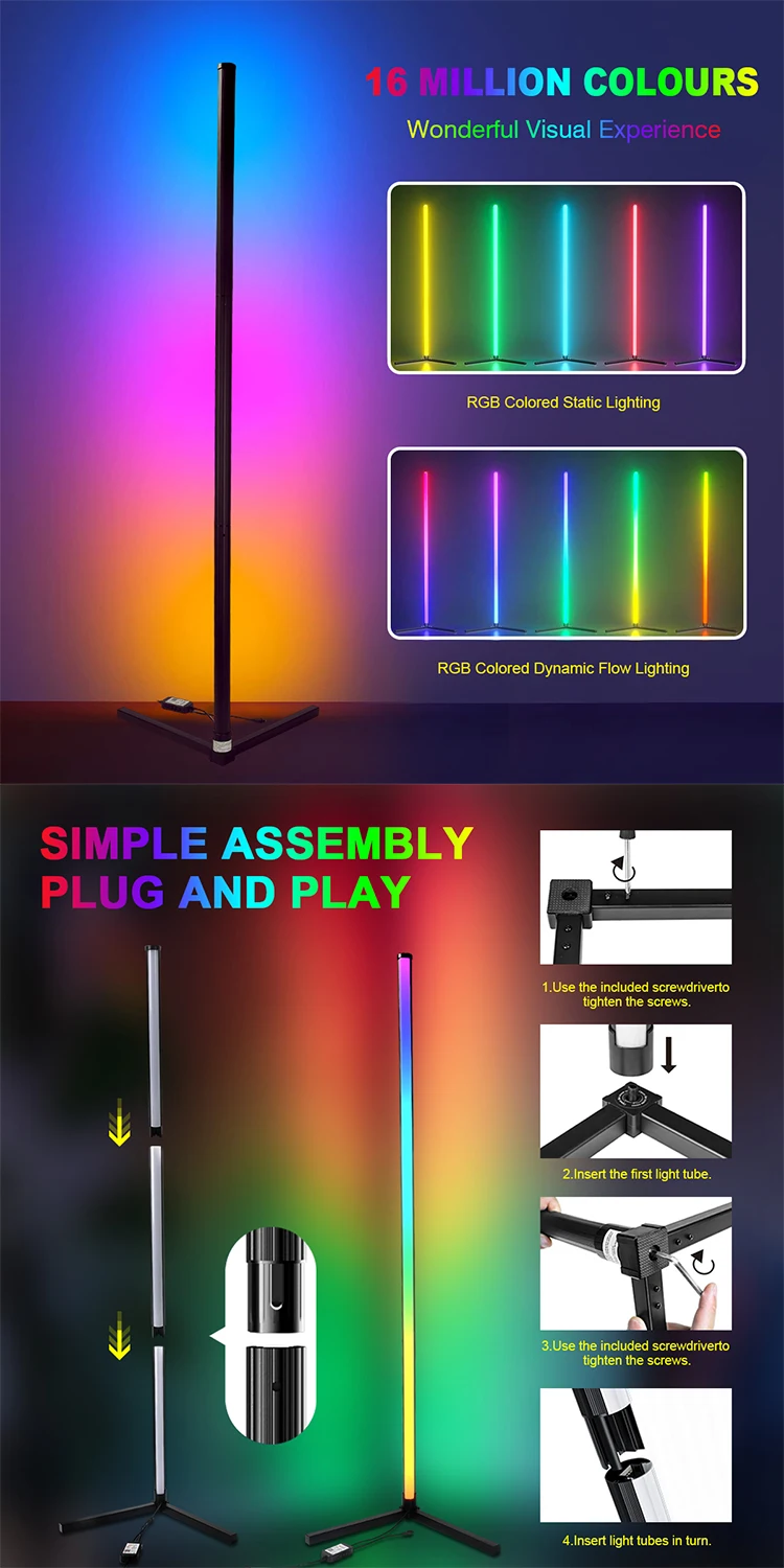 Modern Creative Rgb Right-angle Led Corner Lamp Remote Controlled ...
