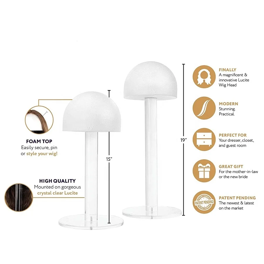 Judaica Clear Acrylic Wig Stand with Foam Head - Modern Display