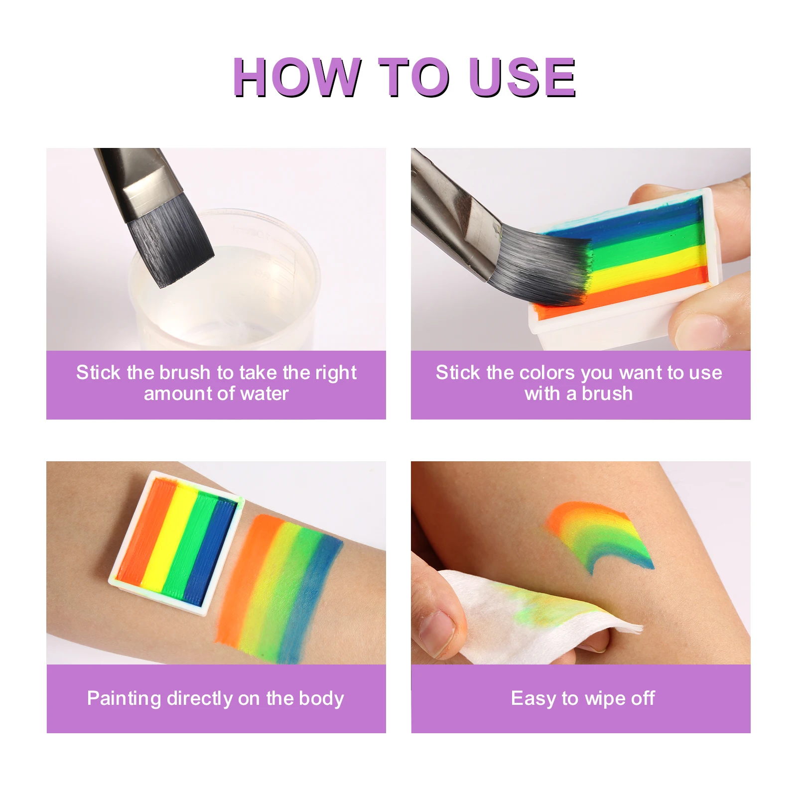 Customizable Multi Colors Water Based Art Face&body Paint Rainbow Split ...