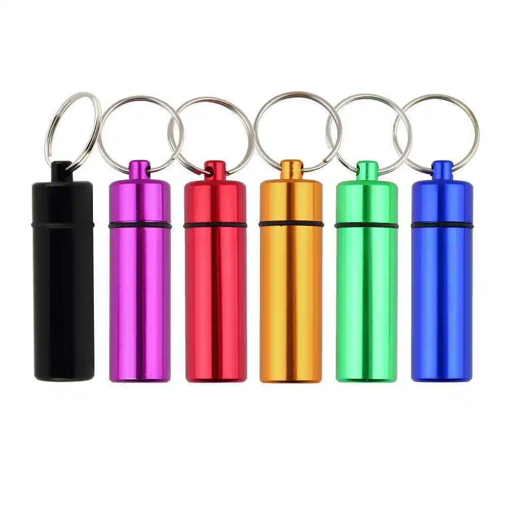 60mm Height Mini Metal Storage Bottle Stash Jar with Keychain Ring ...