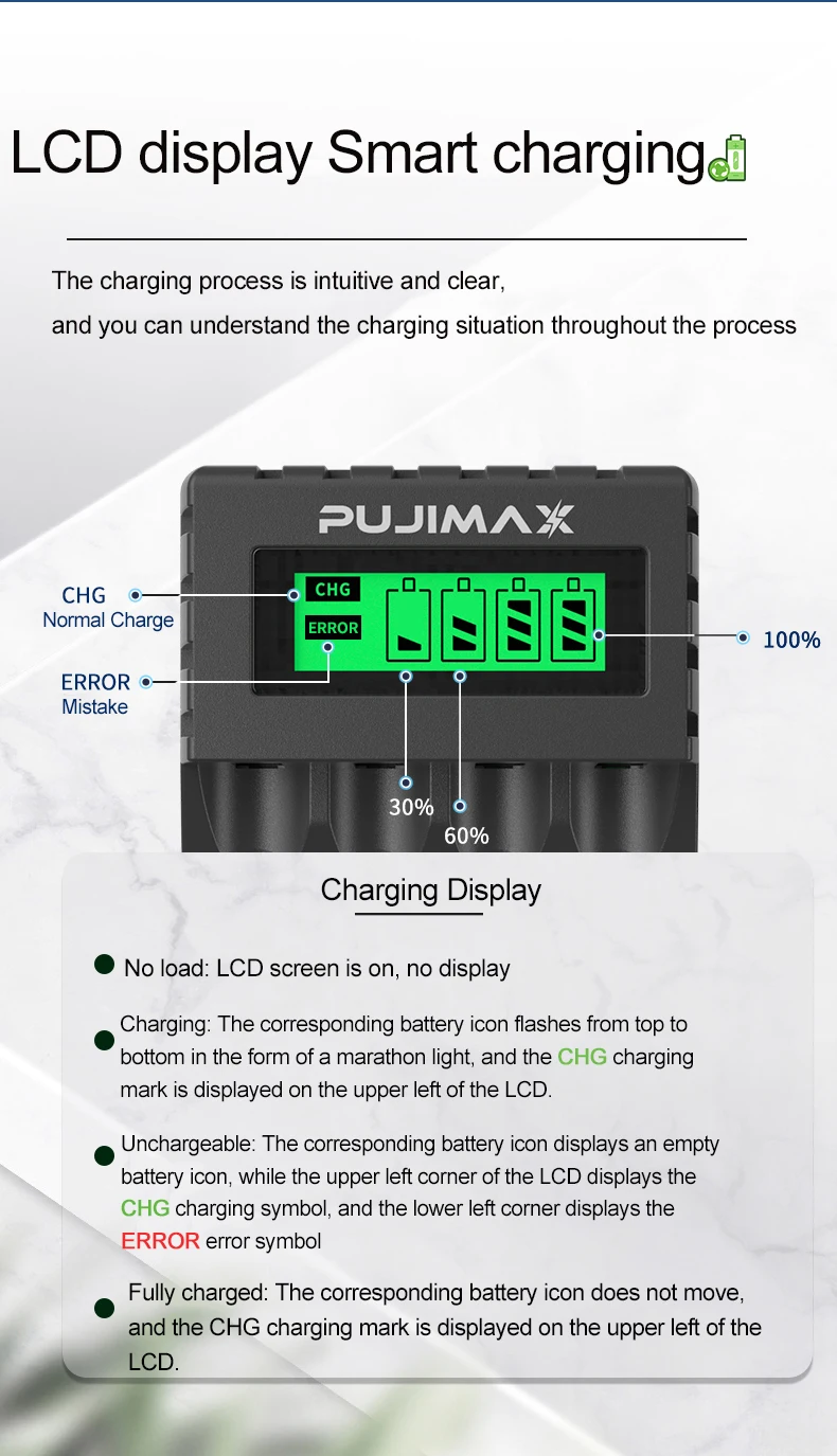Pujimax Lcd Smart Battery Charger Aa Aaa Rechargeable Battery Charger 1 ...