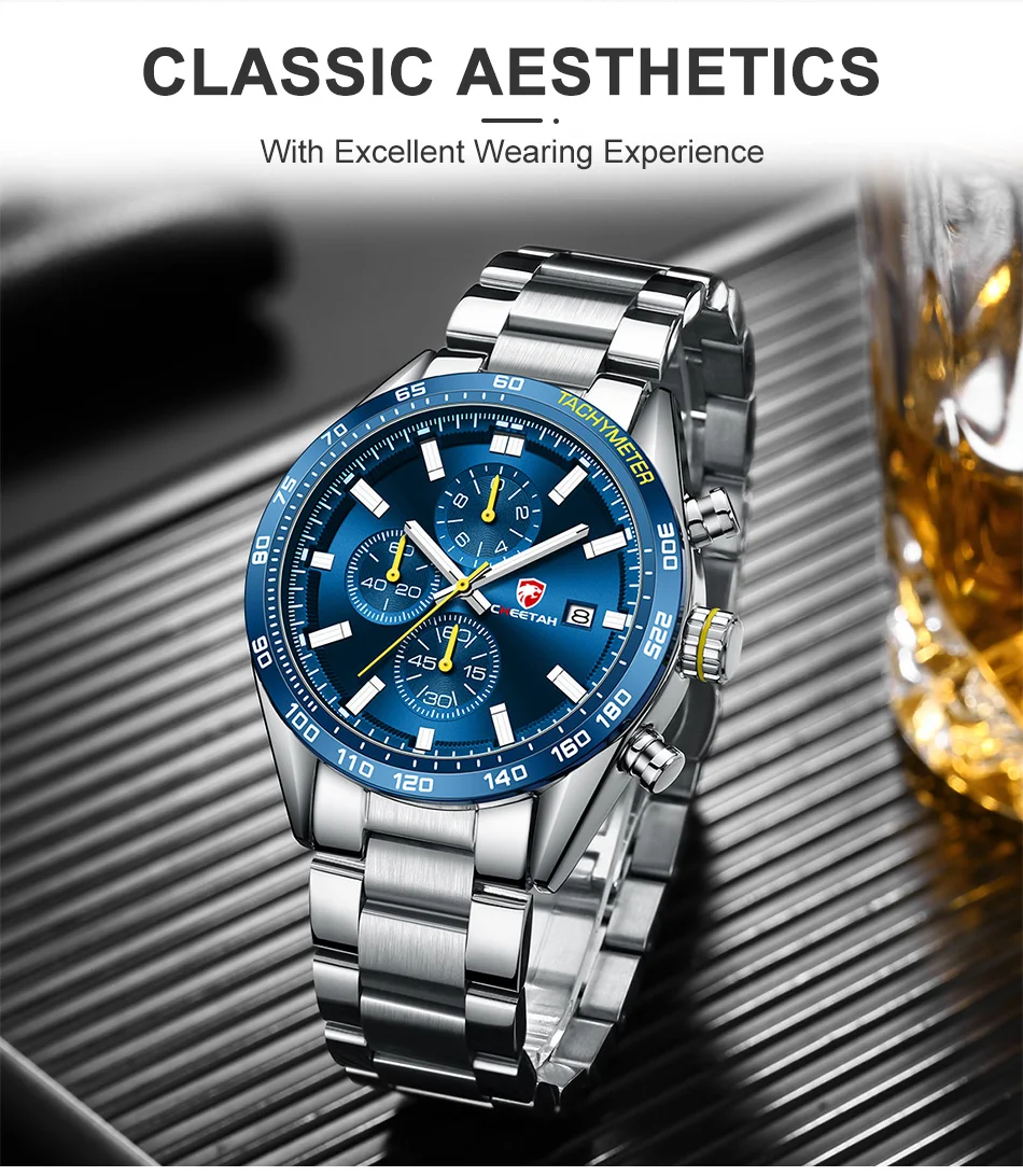 Cheetah Watch Men Top Luxury Brand Stainless Steel Business Quartz Mens ...