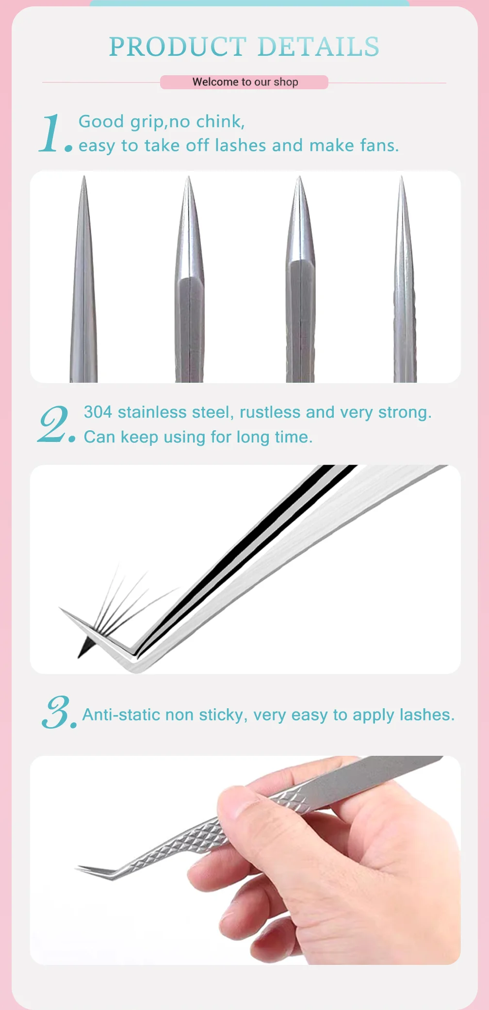Hot Selling High Quality 304 Stainless Steel Lash Tweezers Sets Anti ...
