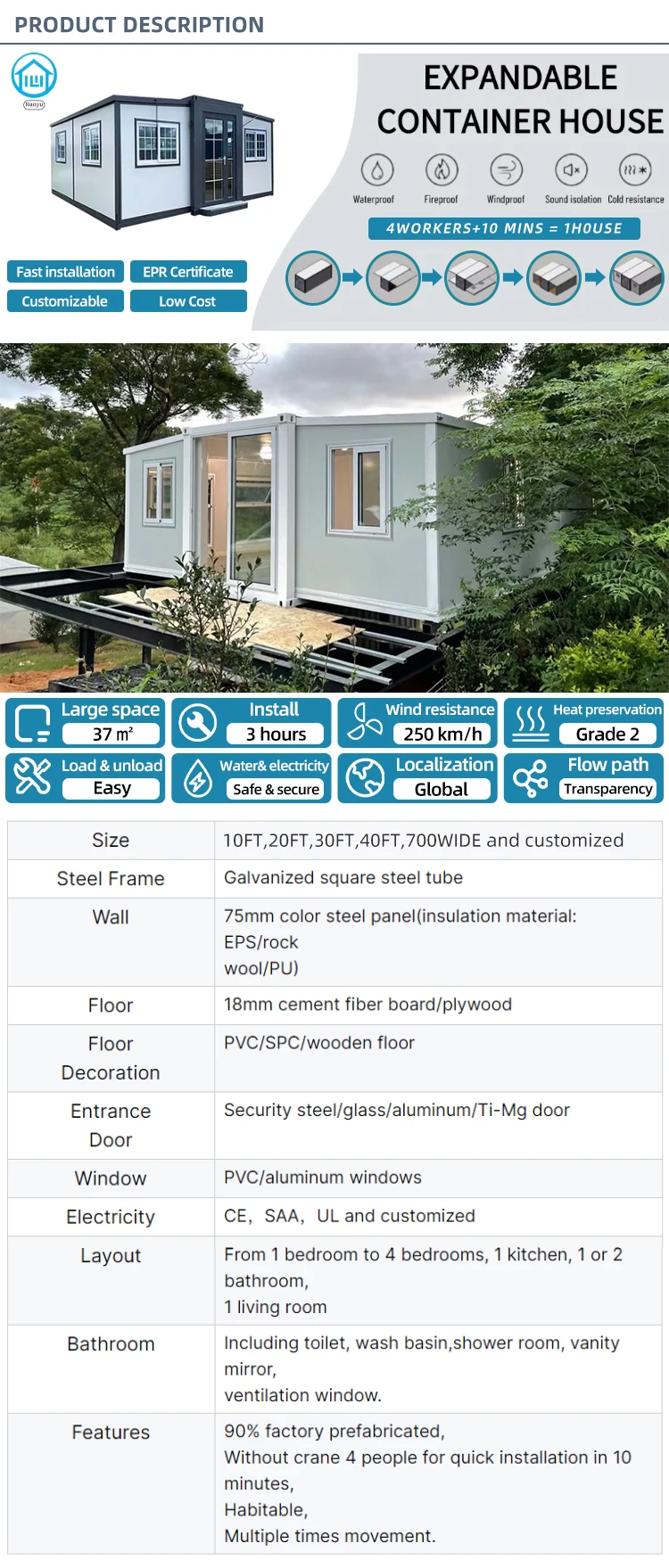 20Ft Prefab Shipping Container Expandable House Glamping Portable ...