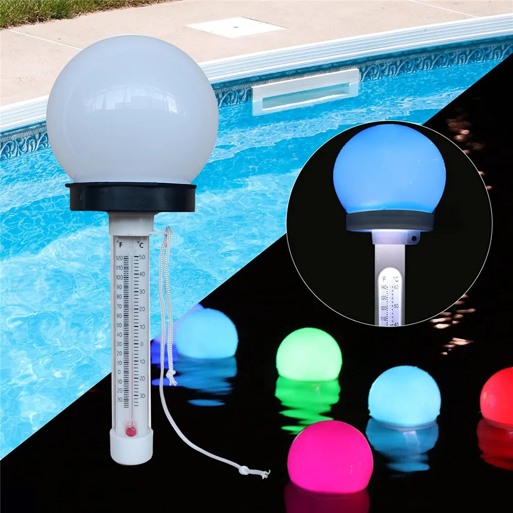 Floating pool thermometer solar pond water thermometer with RGB color ...