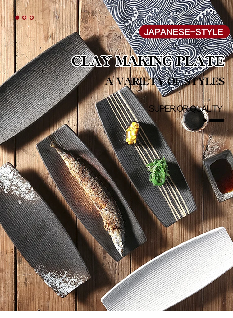 Japan Rectangular Sushi Fish Retro Plate Ceramic Tableware Serving Food ...