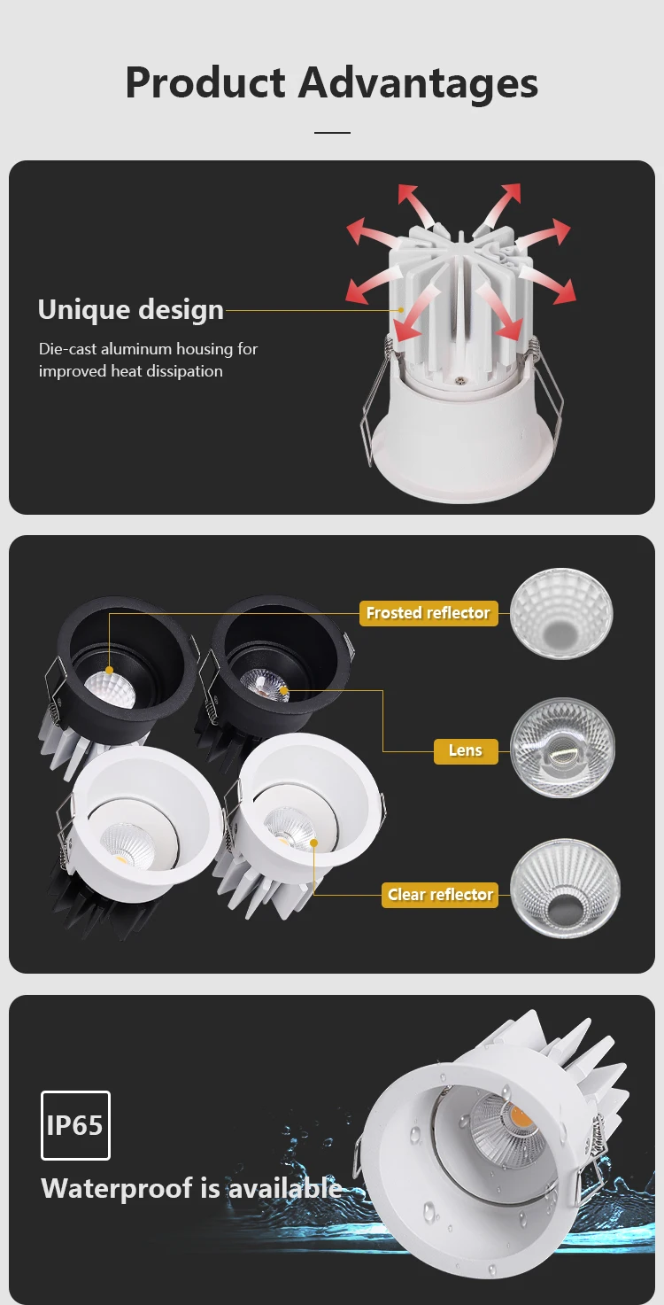 8W Ceiling Recessed COB Spot Light IP65 Waterproof Anti-Glare ...