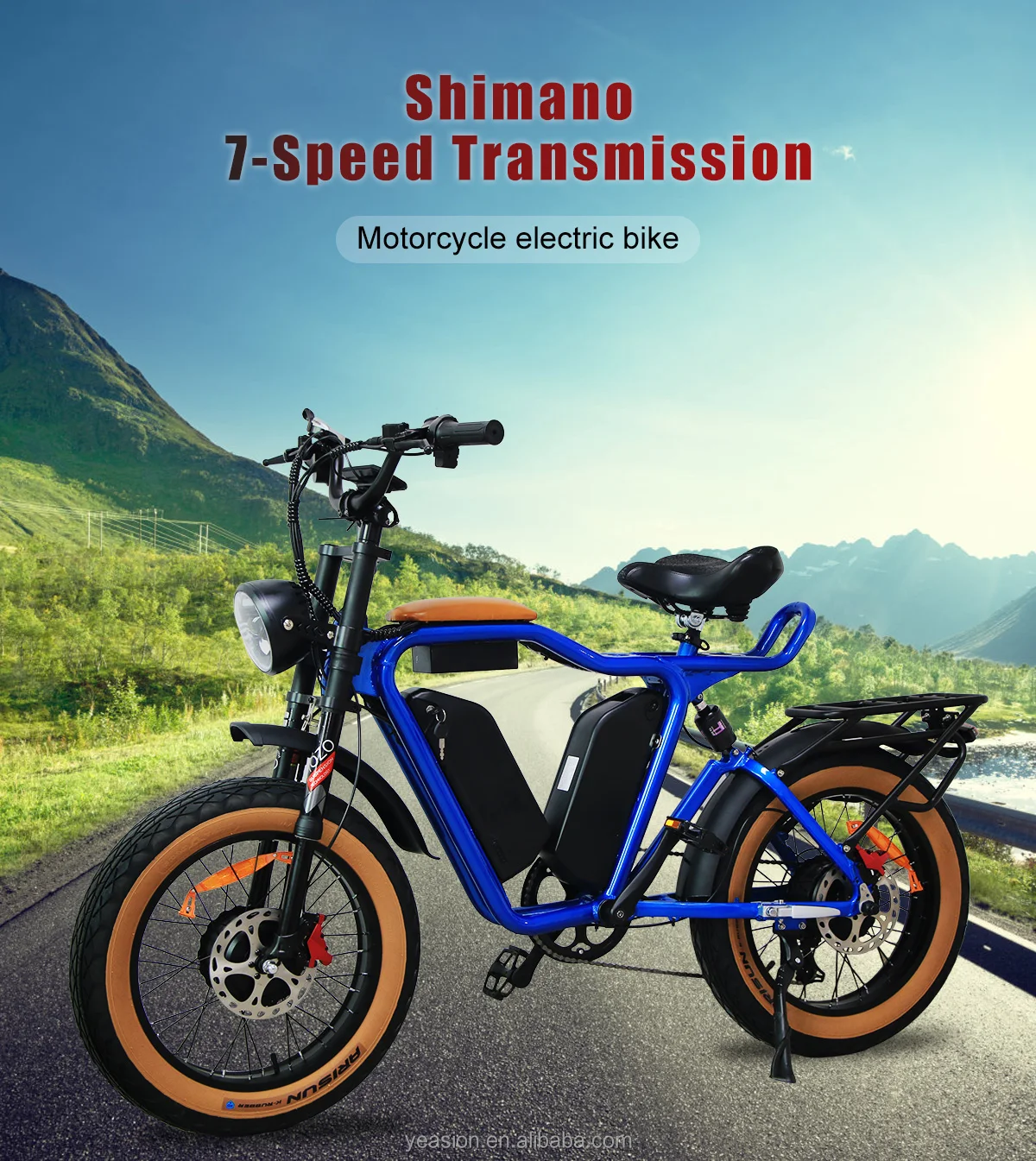 1000w Electric Bicycle 7 Speed 20 Inch Blue Spoke Wheel Multi-purpose ...