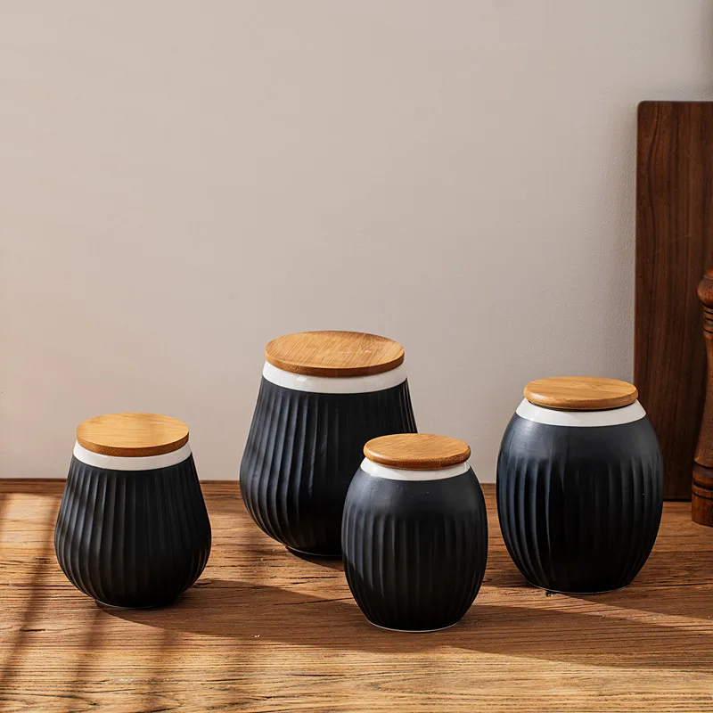 Nordic Kitchen Coffee Tea Sugar Jars Food Container Black Matte Ceramic ...