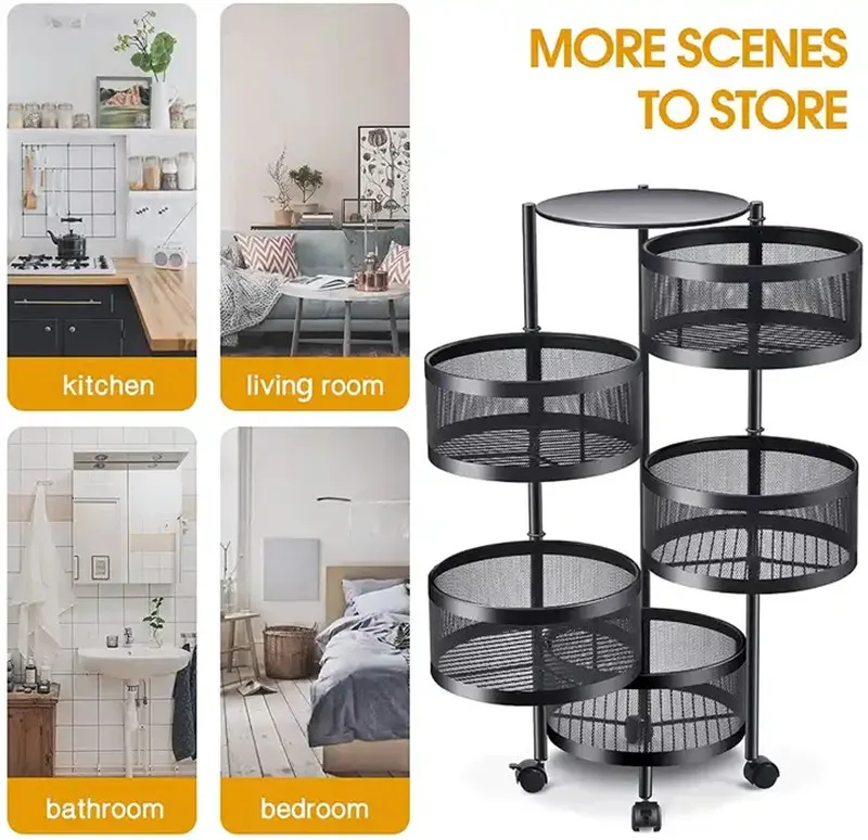 J2051 Kitchen Rotating Storage Shelves Rack With 5-tier Metal Multi ...