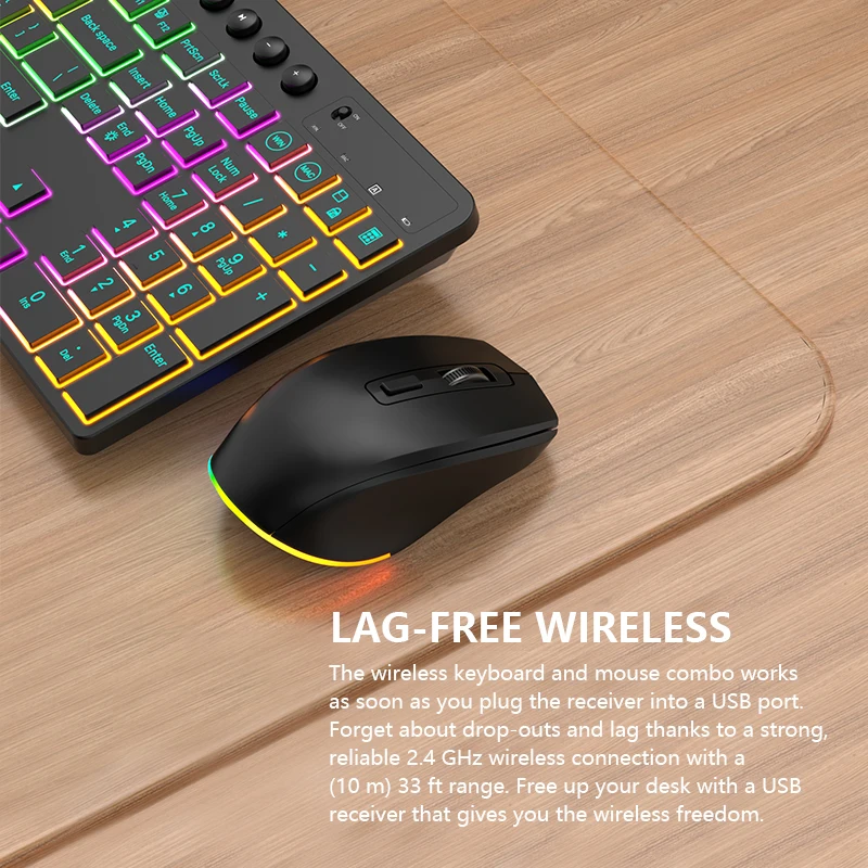COUSO Wireless Keyboard Mouse Combo - 114 Keys, RGB, Waterproof