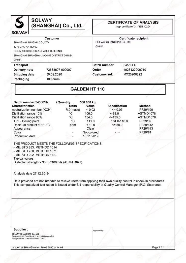 Solvay Galden HT55/70/80/110 열전달 유체 PFPE 오일| Alibaba.com
