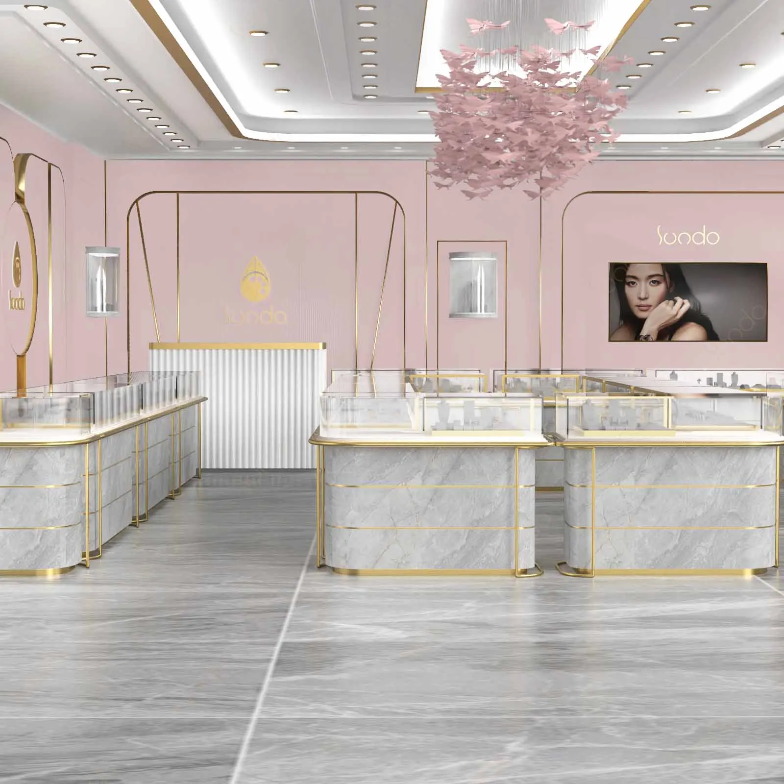 Luxury Gold Jewellery Shop Interior Design Jewelry Accessories Showcase ...