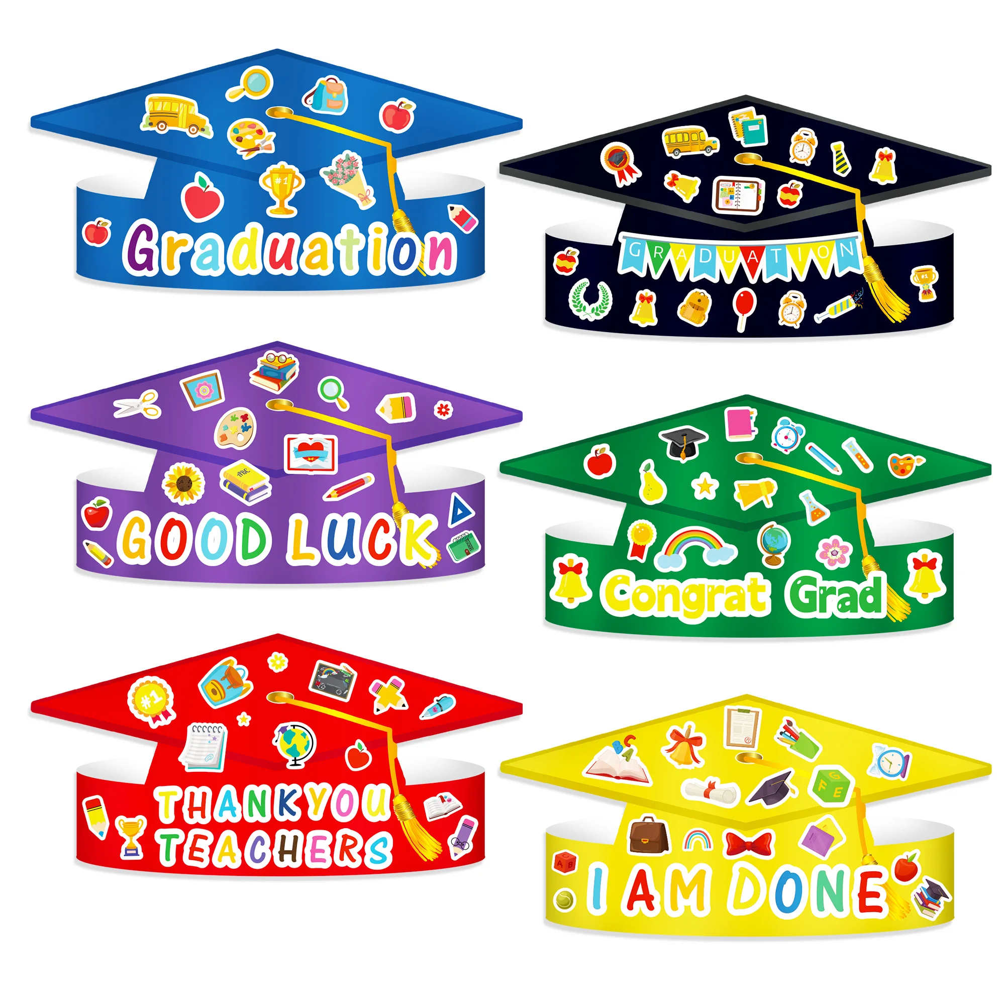 Et035 Kindergarten Graduation Diy Paper Hats Craft Kits With Stickers ...