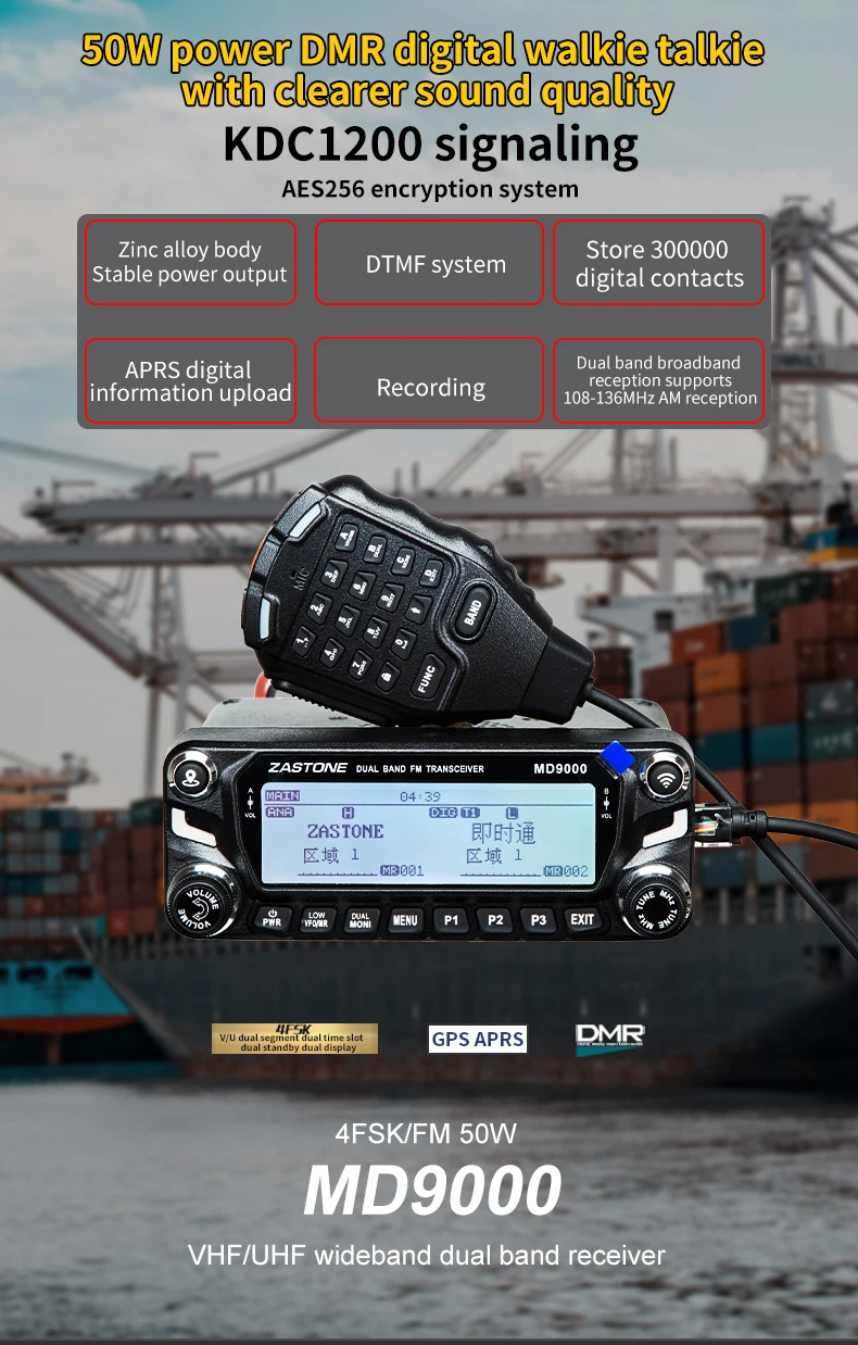 ZASTONE MD9000 DMR Car Walkie Talkie - 50W Dual Band GPS Transceiver ...