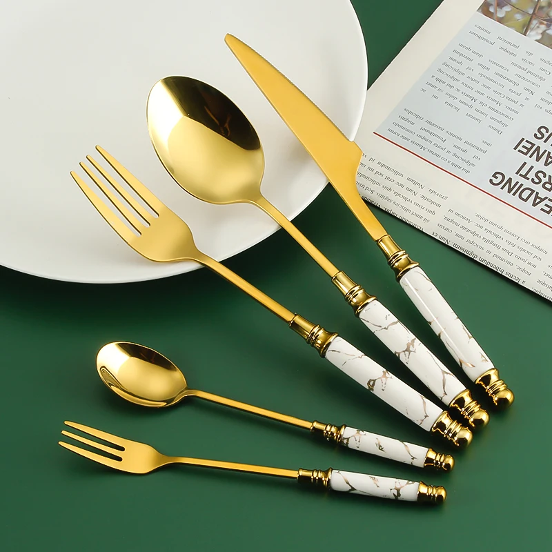 Modern Luxury Stainless Steel Porcelain Handle Cutlery Gift Set ...
