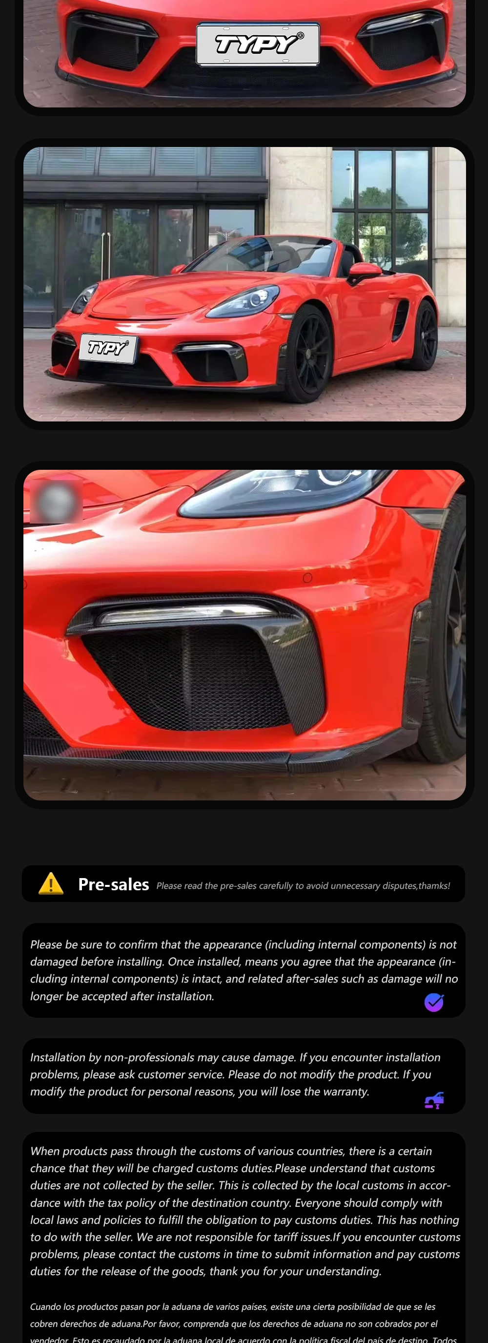 TYPY Auto Bodykit for Porsche 2017-up 718 Cayman Boxster GT4 Front ...