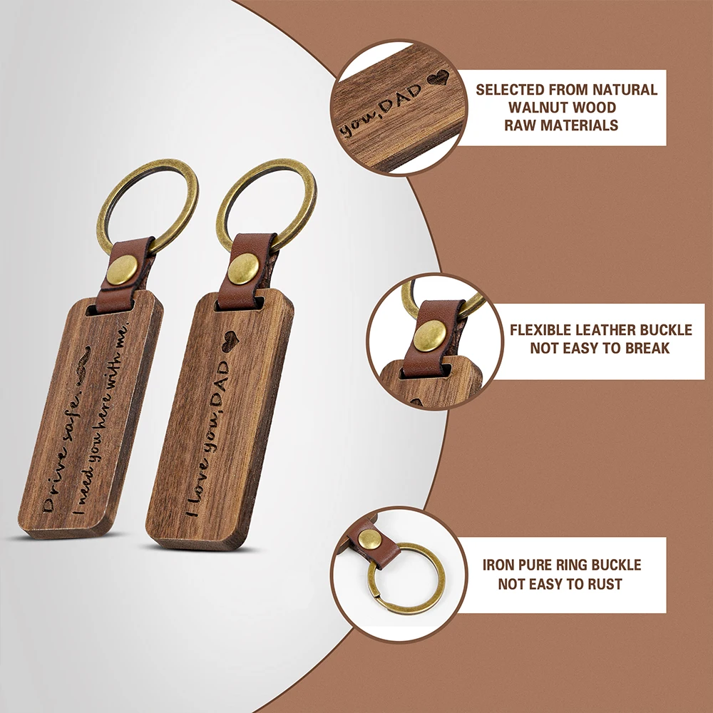 Father's Day Gift Wood Key Chain I Love You Dad Metal Key Chains ...
