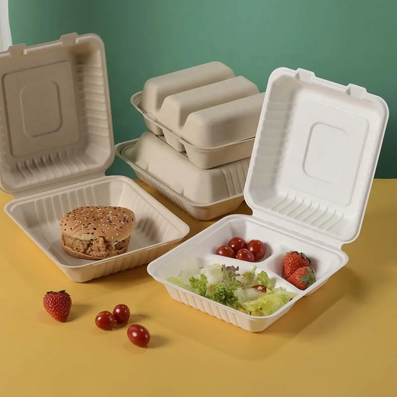 In Stock Degradable Hinge Sugarcane Bagasse Food Container