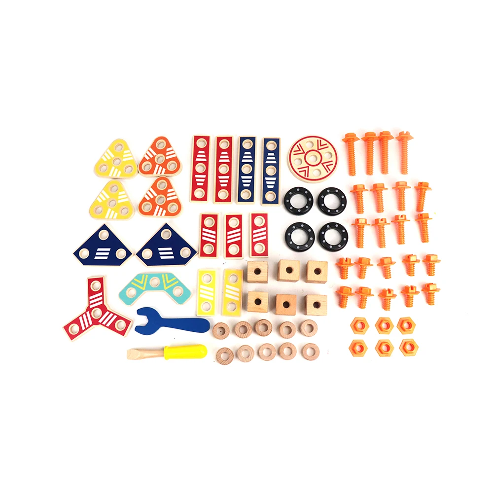 Wooden Nuts Bolts Building Block Set - PP Plastic Toy