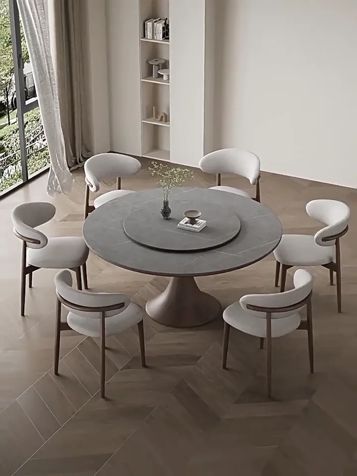 Purelyfeel Solid Wood Rock Plate Round Table With Turntable Dining ...
