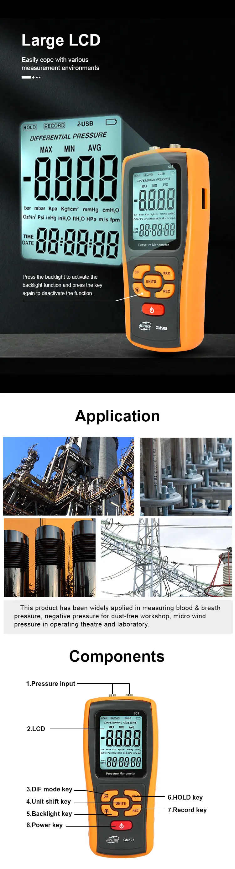 BENETECH GM505 Pressure Manometer - Precision & Custom Support