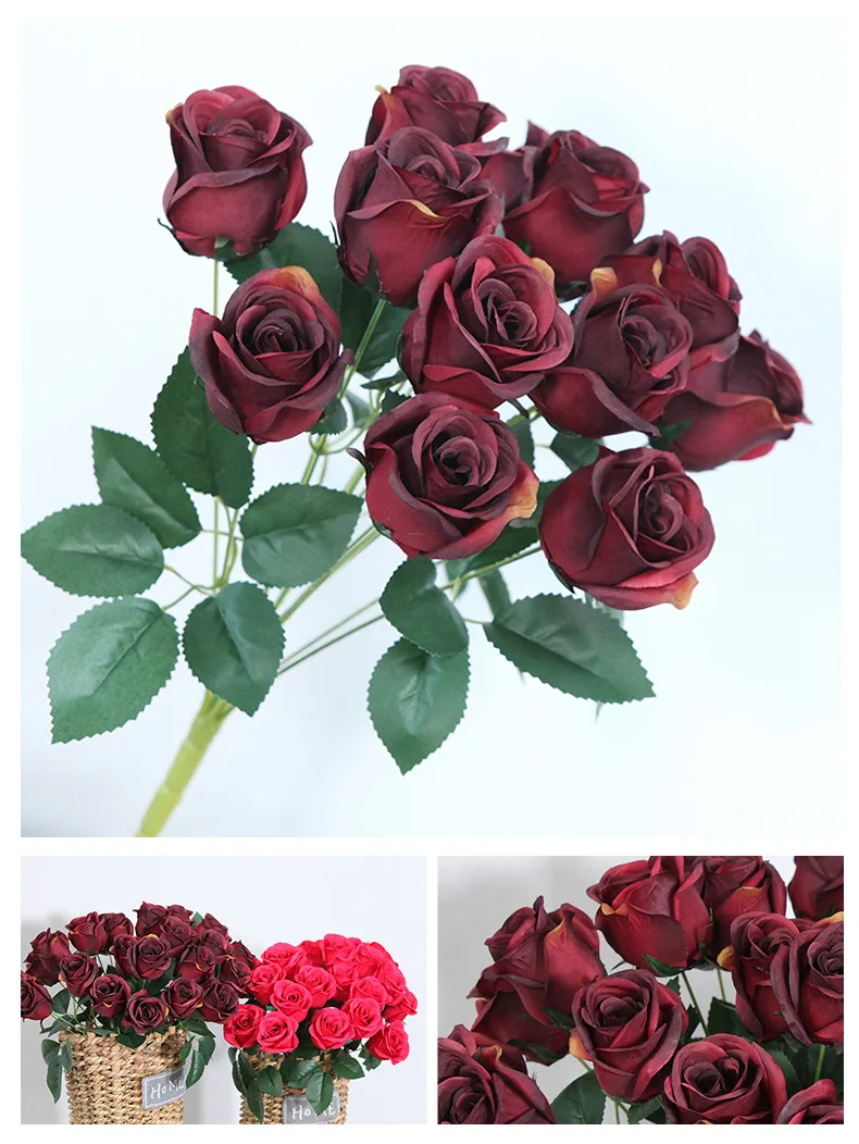 12 Heads Rose Bouquets Rose Hand Held Flowers Artificial Real Touch ...