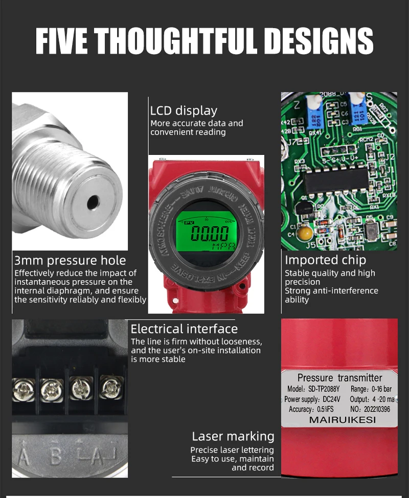 Diffusion Silicon Pressure Sensor Pressure Meter LCD Digital 2088 Series Explosion-Proof ...