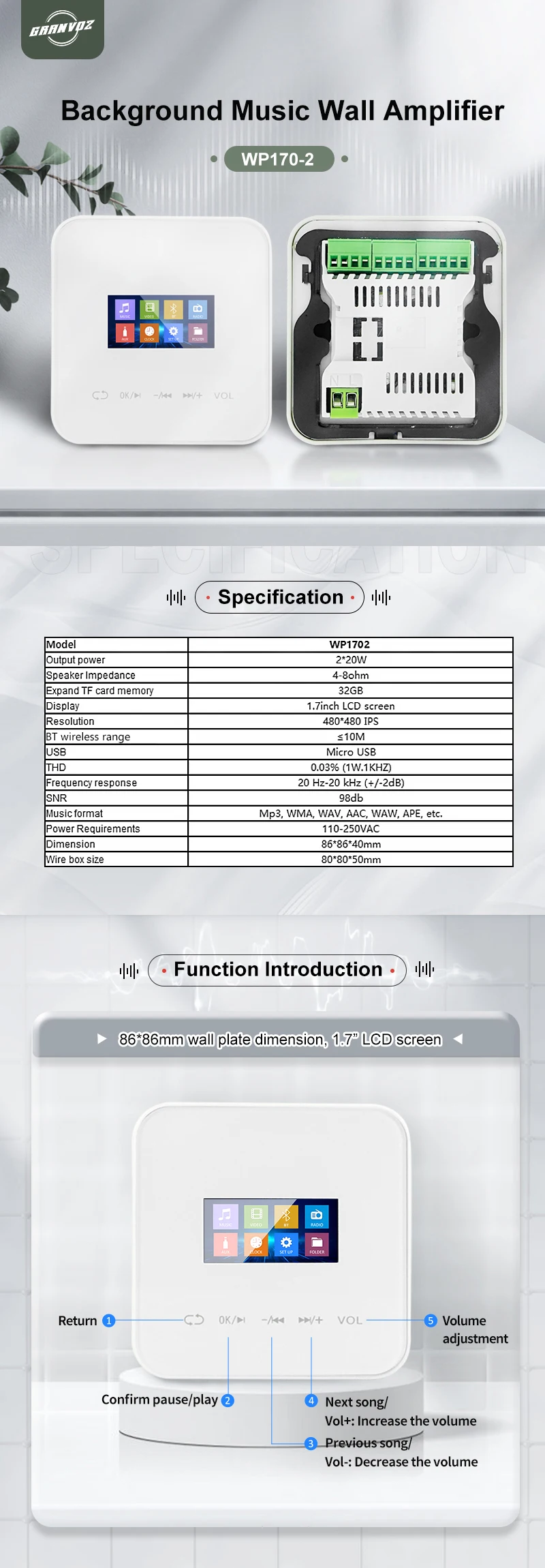 Home Touch Wall Amplifier 2 Channel Smart Ceiling Wall Mount Amplifier ...