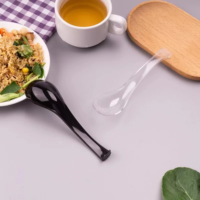 Large Transparent and Black Long Handle Fast Food Spoons Home Flatware ...