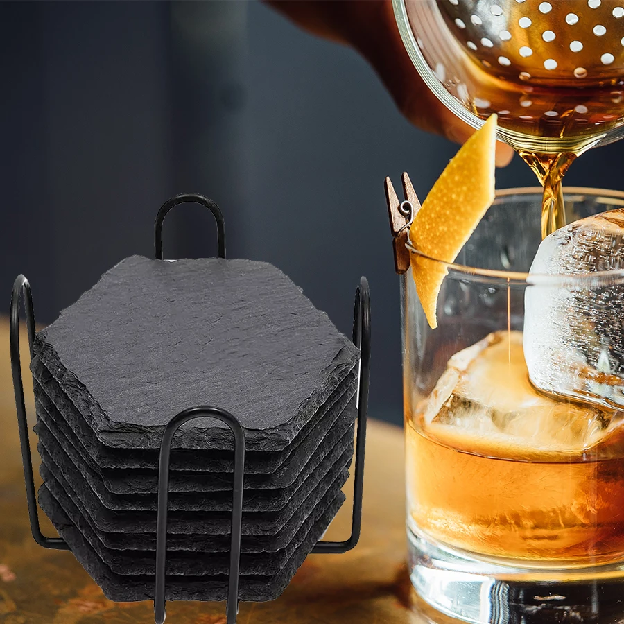 Classic Black Slate Stone Coasters Bulk Slate Stone Cup Coaster For ...
