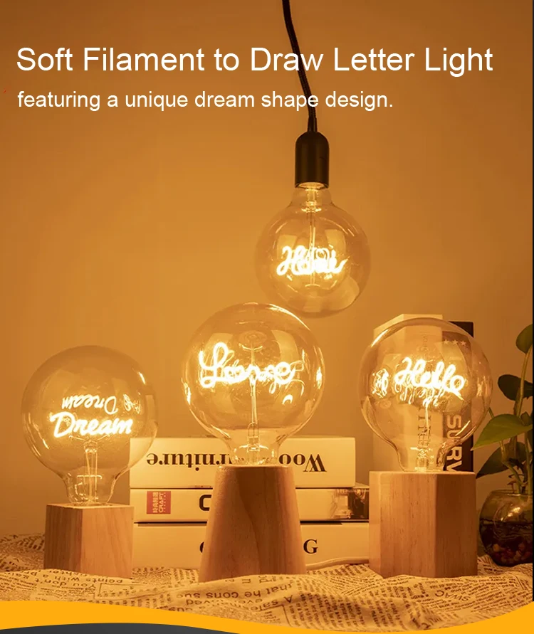 G125 1W DC4.5V Custom Led Soft Filament Bulb Love Shape Bulb Led