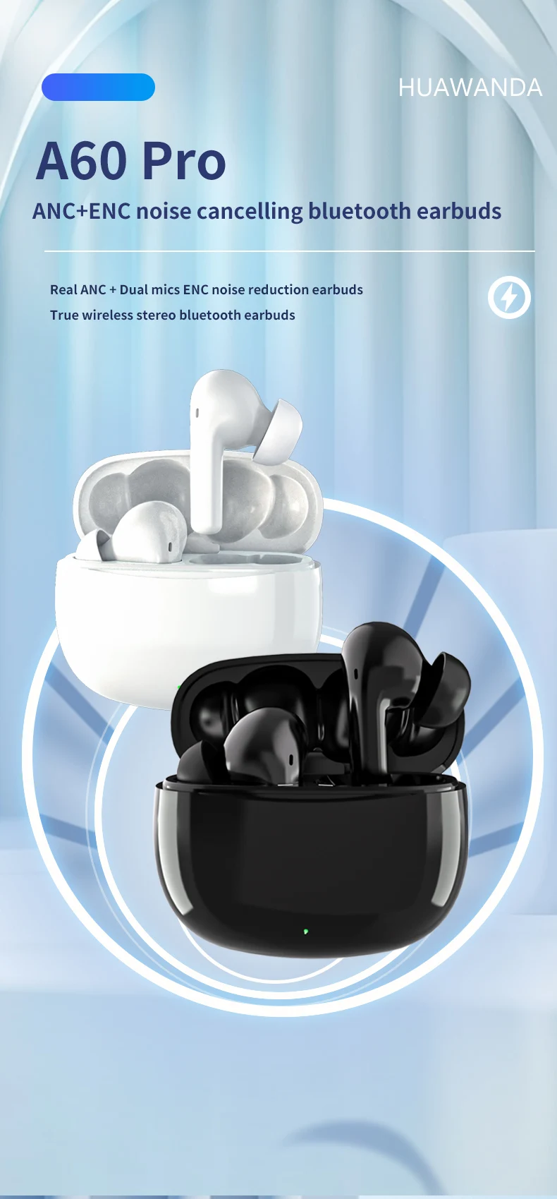 A60 Pro ANC Quad Mic Wireless Earbuds - Deep Bass, Low Latency, IPX-4 ...