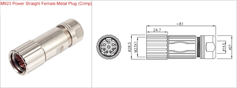 IP67 Connector M23 6pin Female Square Socket M623 Signal