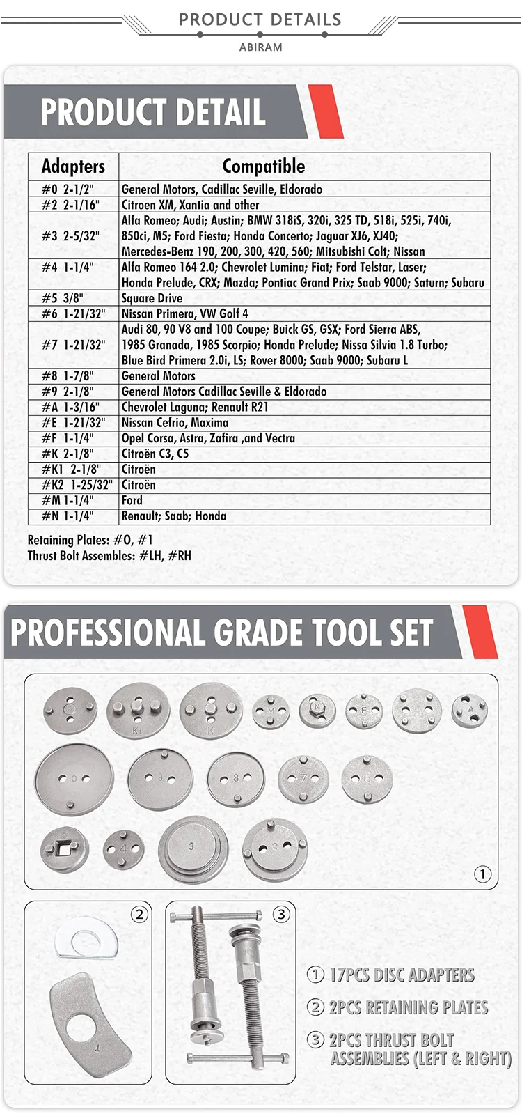 Abiram Automotive Mechanic Tool Set Universal Wind Back Tool Kit Disc ...