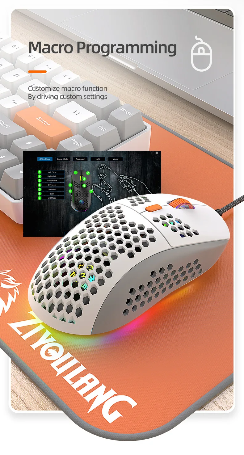 M8 RGB Gaming Mouse - 6400 DPI, Lightweight, and Colorful