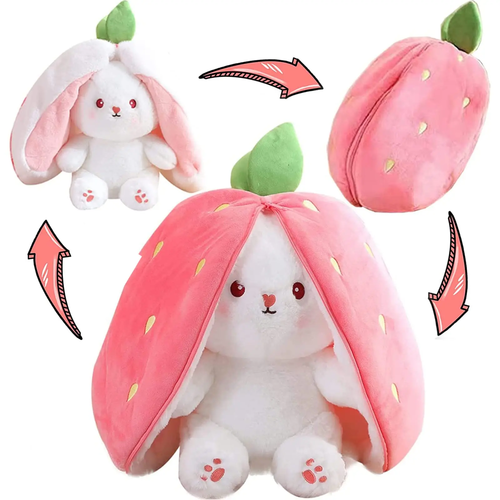 Reversible Bunny Strawberry Plush Stuffed Animal Convertible Fluffy ...